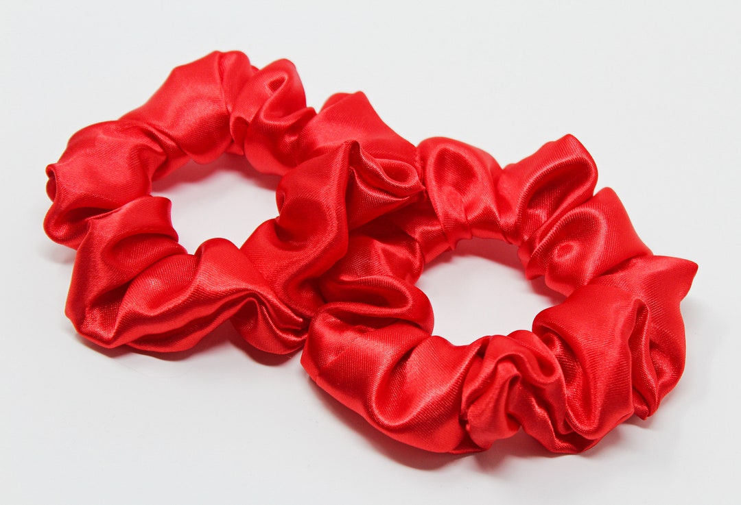 Red Satin Hair Scrunchie, Hair Tie, Gentle Hair Elastic, Hair Accessory ...