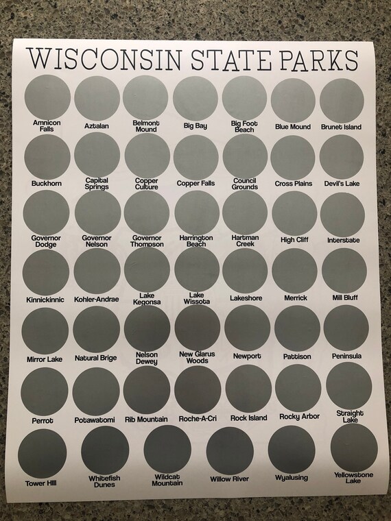 Wisconsin State Parks Scratch off Bucket List 11x17 or 16x20 | Etsy