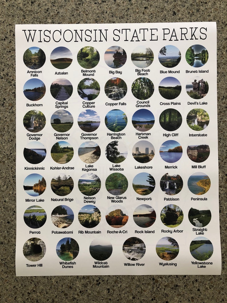 Wisconsin State Parks Scratch off Bucket List 11x17 or 16x20 | Etsy