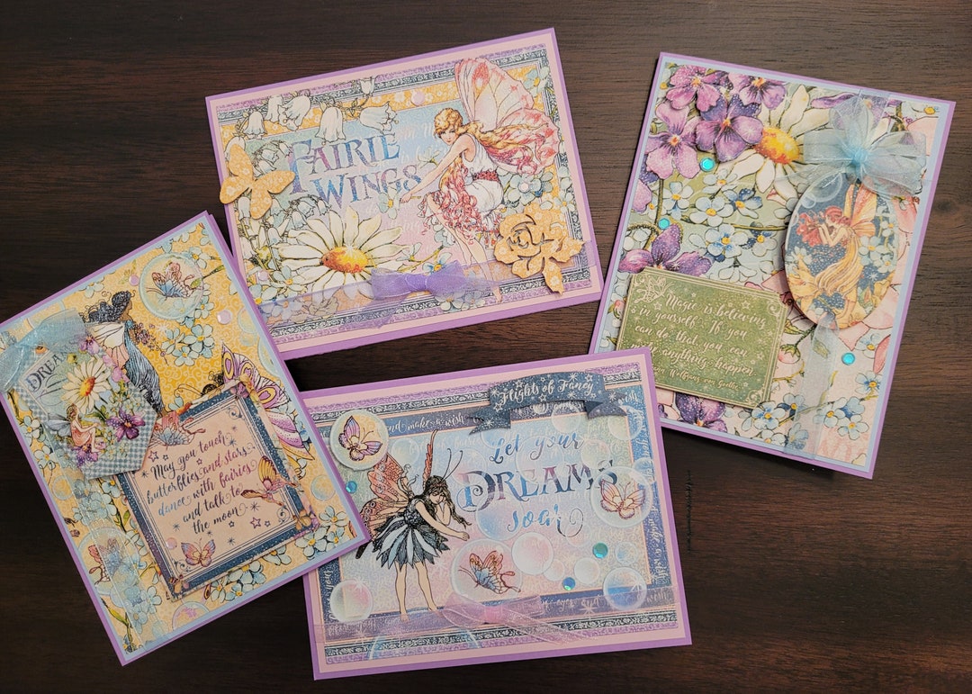 Handmade "fairy Themed" Set of 4 Blank Note Cards - Graphic 45 Fairy ...