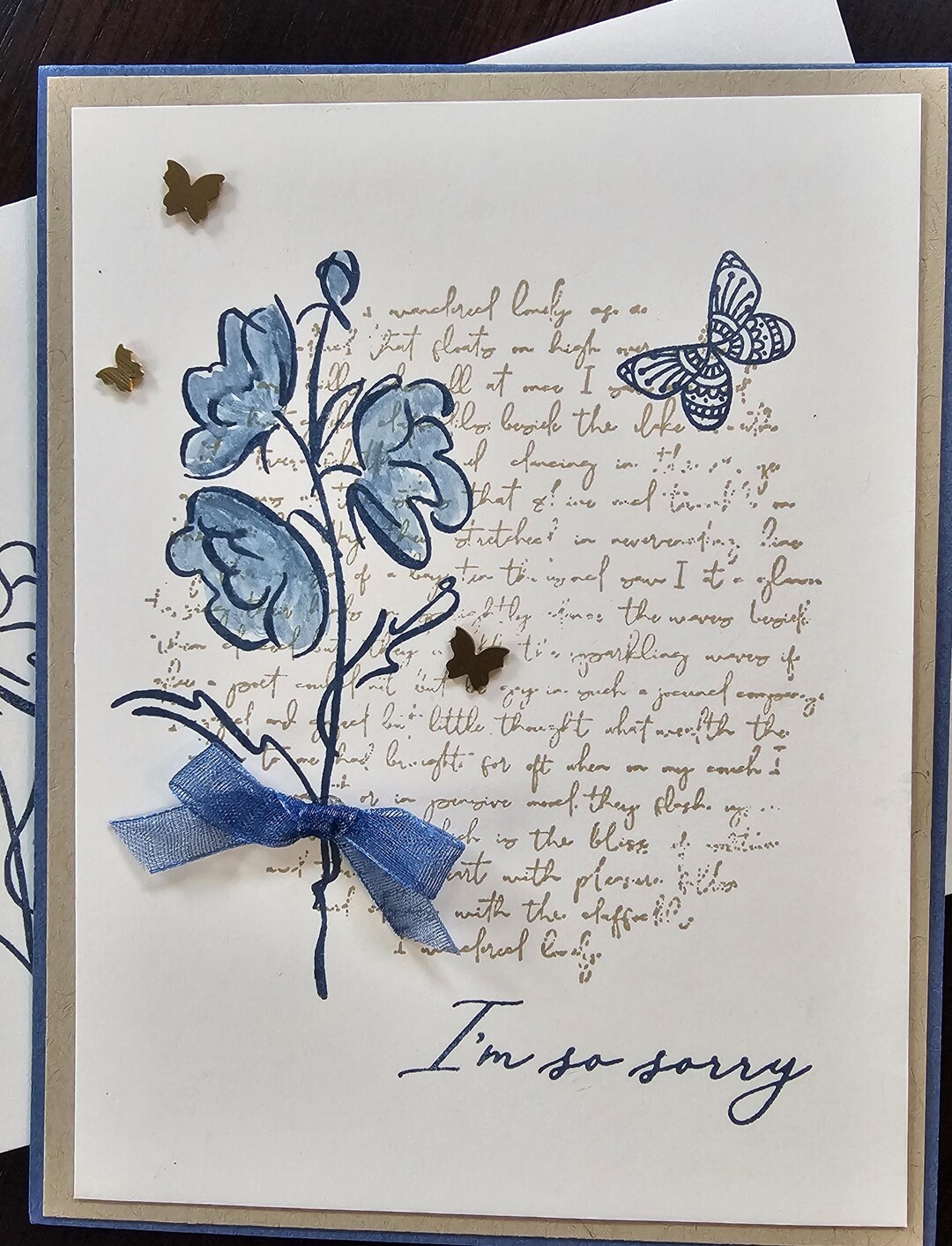 Blue Floral With Butterflies - I'm so Sorry - Handmade Thinking of You ...