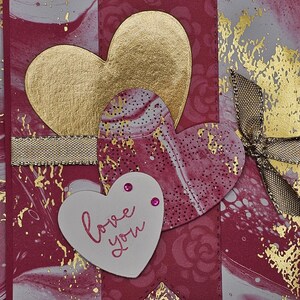 Pink and Gold Hearts - Handmade Valentines Day Greeting Card - Love You ...