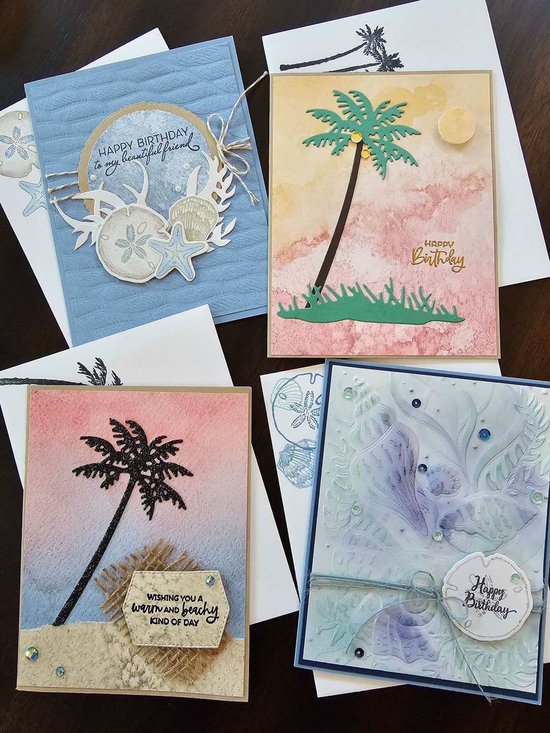 Beach Themed Birthday Greeting Cards - Handmade - Set of 4 - Etsy