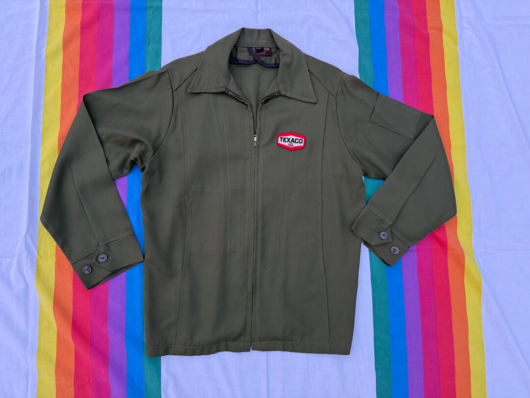 1960s Texaco Olive Green Service Jacket Size 40 R Talon Zipper Original ...