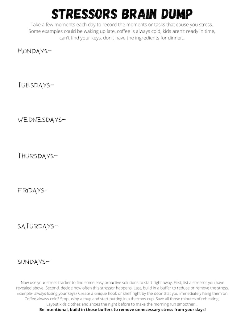 Stress Tracker Printable Self Awareness Stress Management Mental Health ...