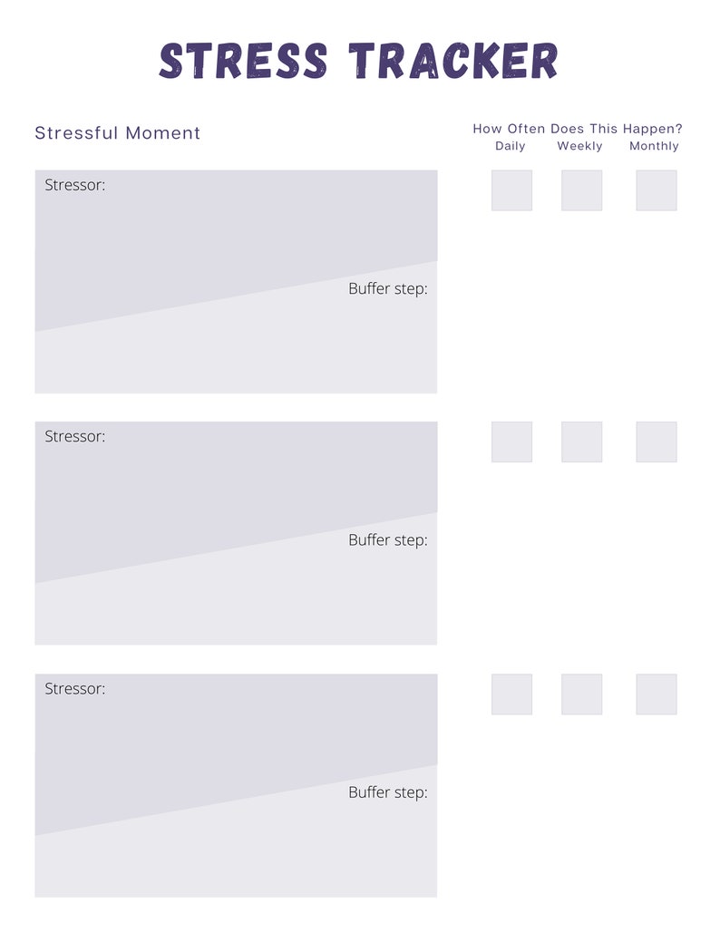 Stress Tracker Printable Self Awareness Stress Management - Etsy