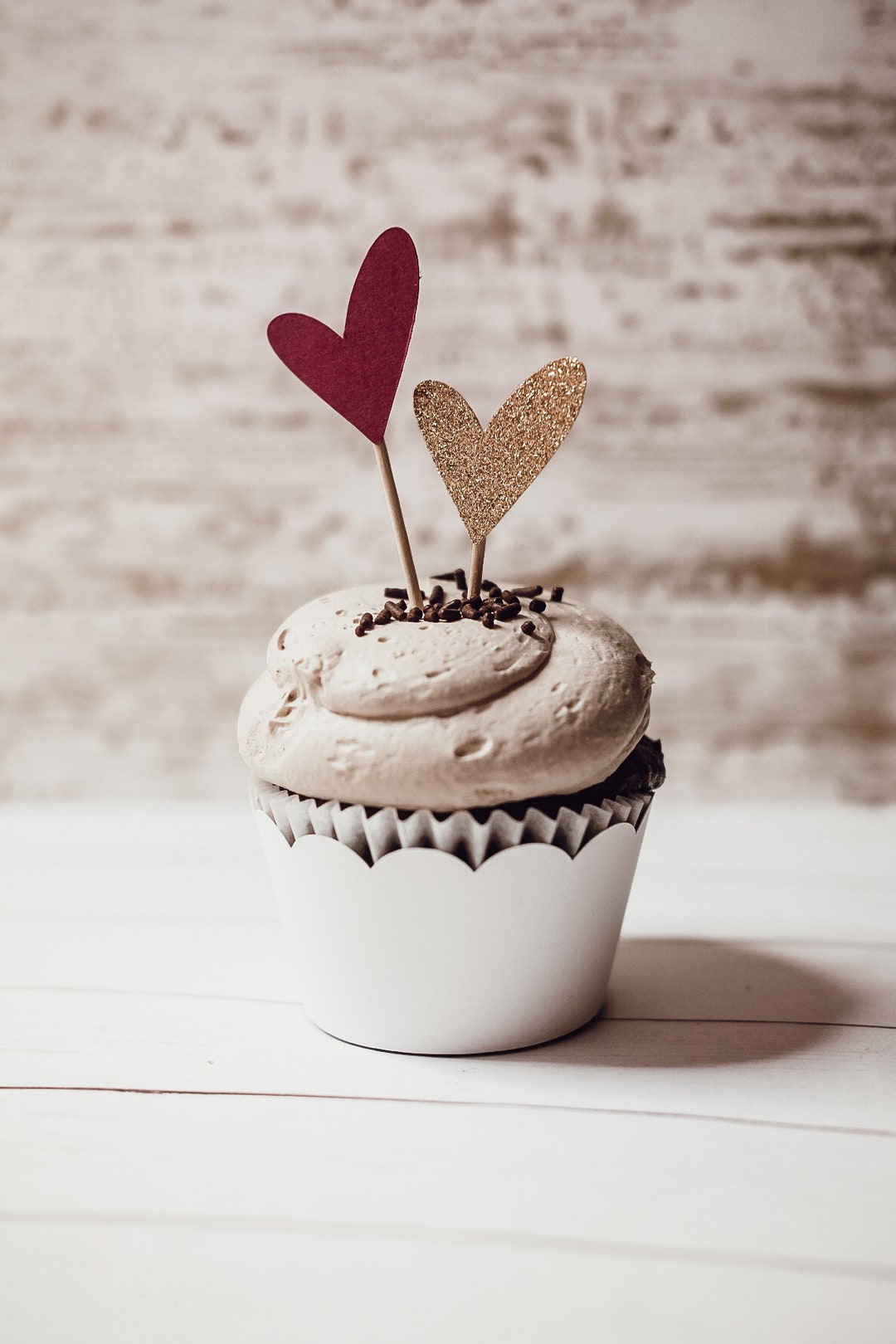 Heart Cupcake Toppers Cupcake Toppers Birthday Toppers Gold and Red ...