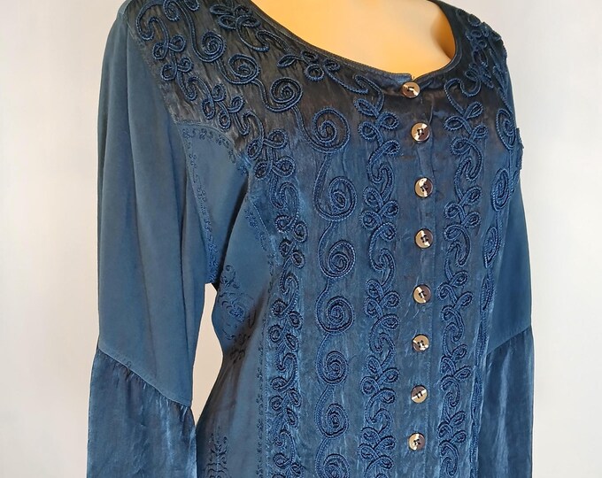 90s Boho Plus Size Top, Blue Embroidered Rayon, Size XL-1X - Etsy