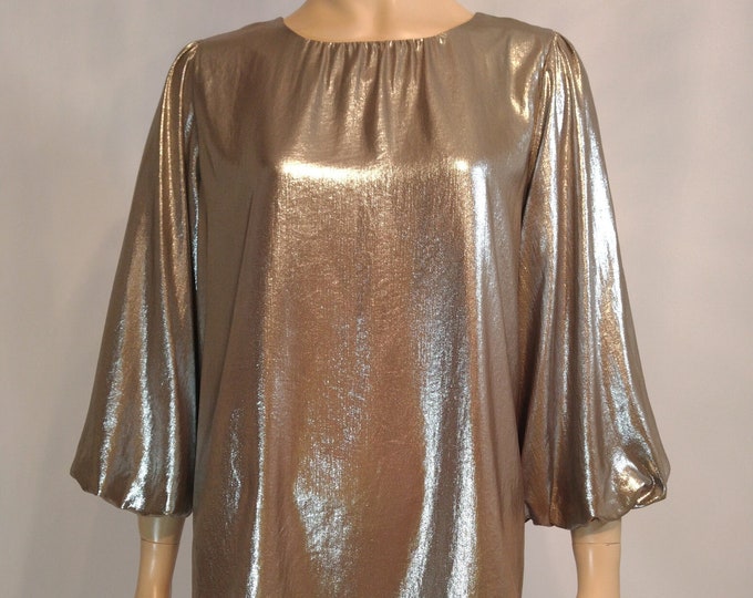 Women's Silver Blouse Disco 3/4 Baggy Sleeve Metallic Silver Brown ...