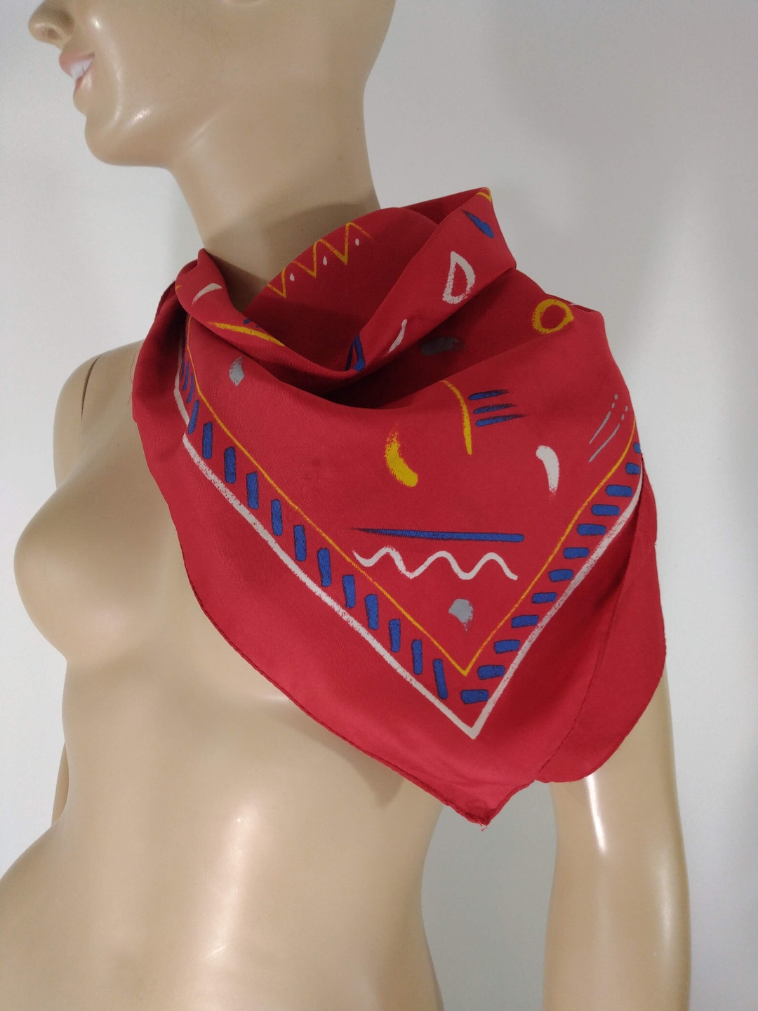 80s Italian Scarf: Red Geometric Print, Disco Chic Vintage - Etsy