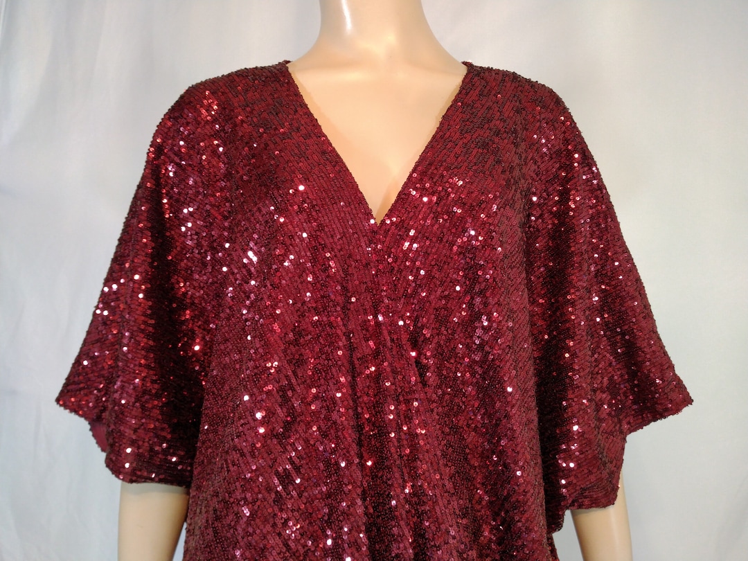 TRINA TURK Top Red Sequin Top Women's Metallic Sequins 1/2 Sleeve ...