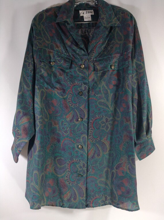 Women's Silk Blouse Dark Colors Abstract Floral Gold … - Gem