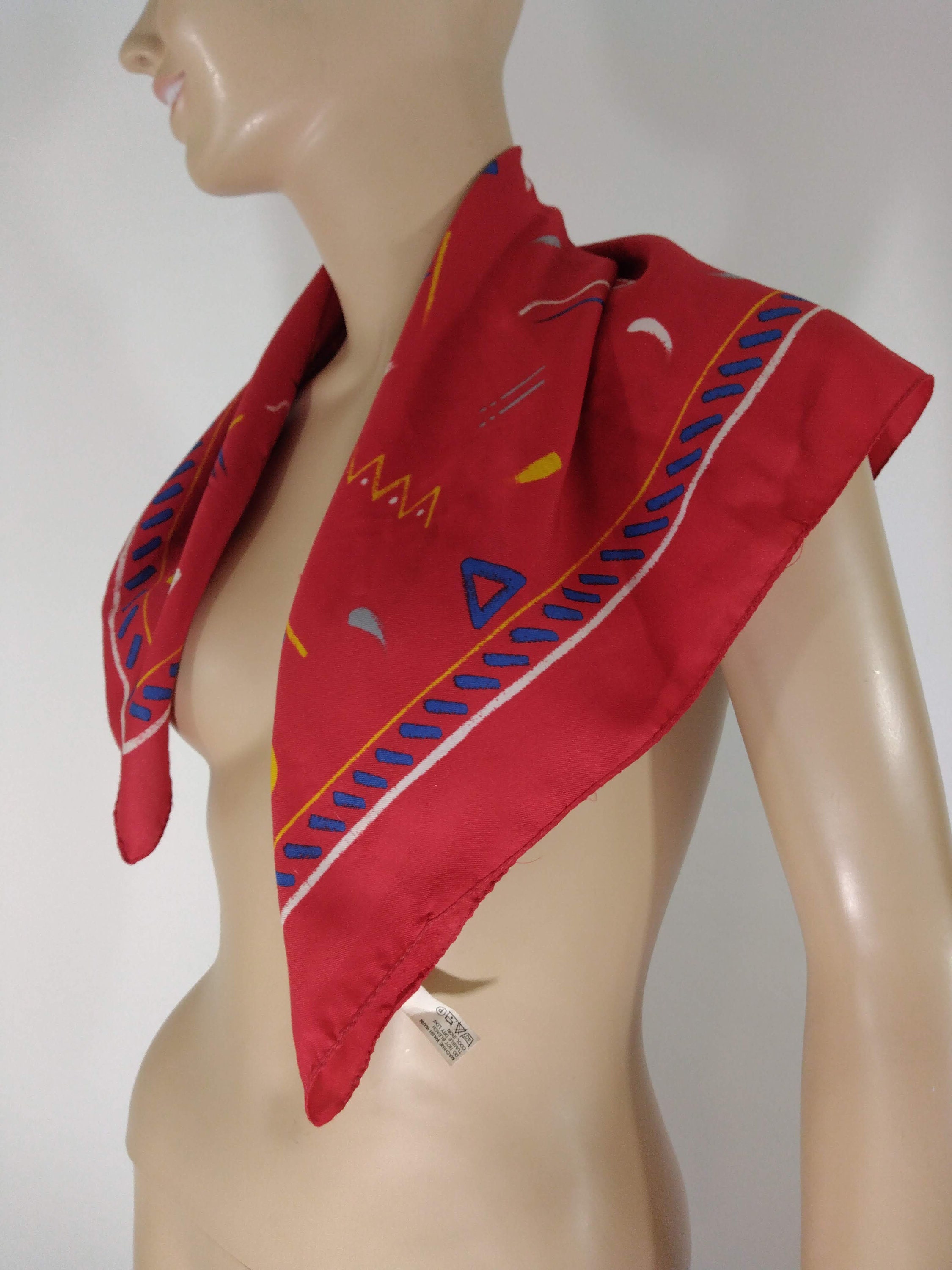 80s Italian Scarf: Red Geometric Print, Disco Chic Vintage - Etsy