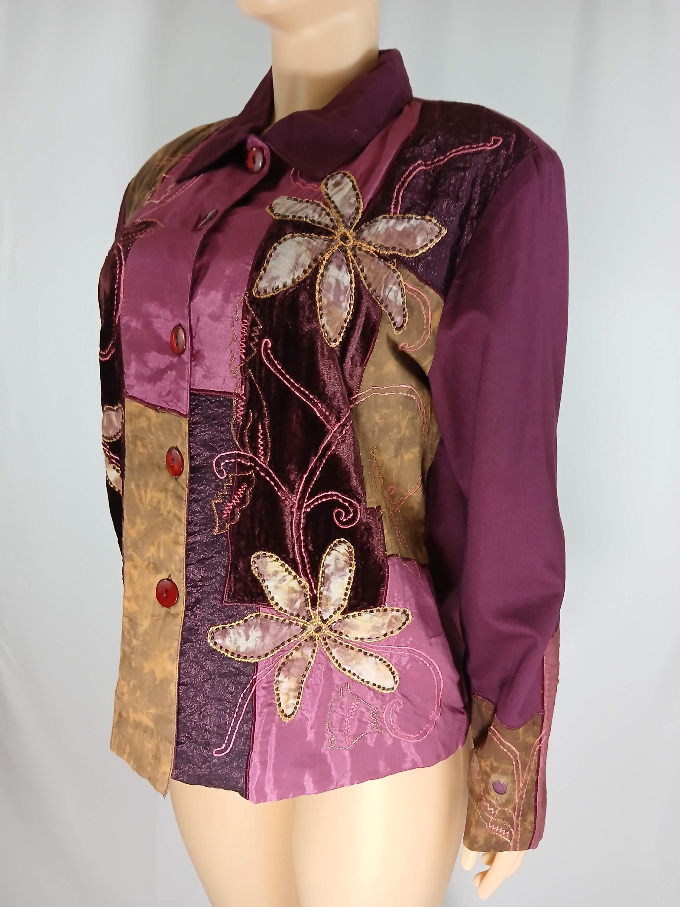 Floral Beaded Jacket, Velvet & Satin Patchwork, Size M - Etsy