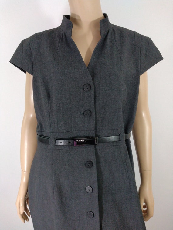 CALVIN KLEIN Dress Women s Dark Gray Short Crop Sleeve Stretch Fabric Thin Belt Cool Details Lux Flawless Like New Condition Vintage Size Etsy