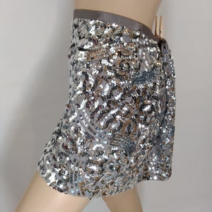 Silver Sequin Skirt Women's Disco Mini Skirt Sequins Grey Fabric ...