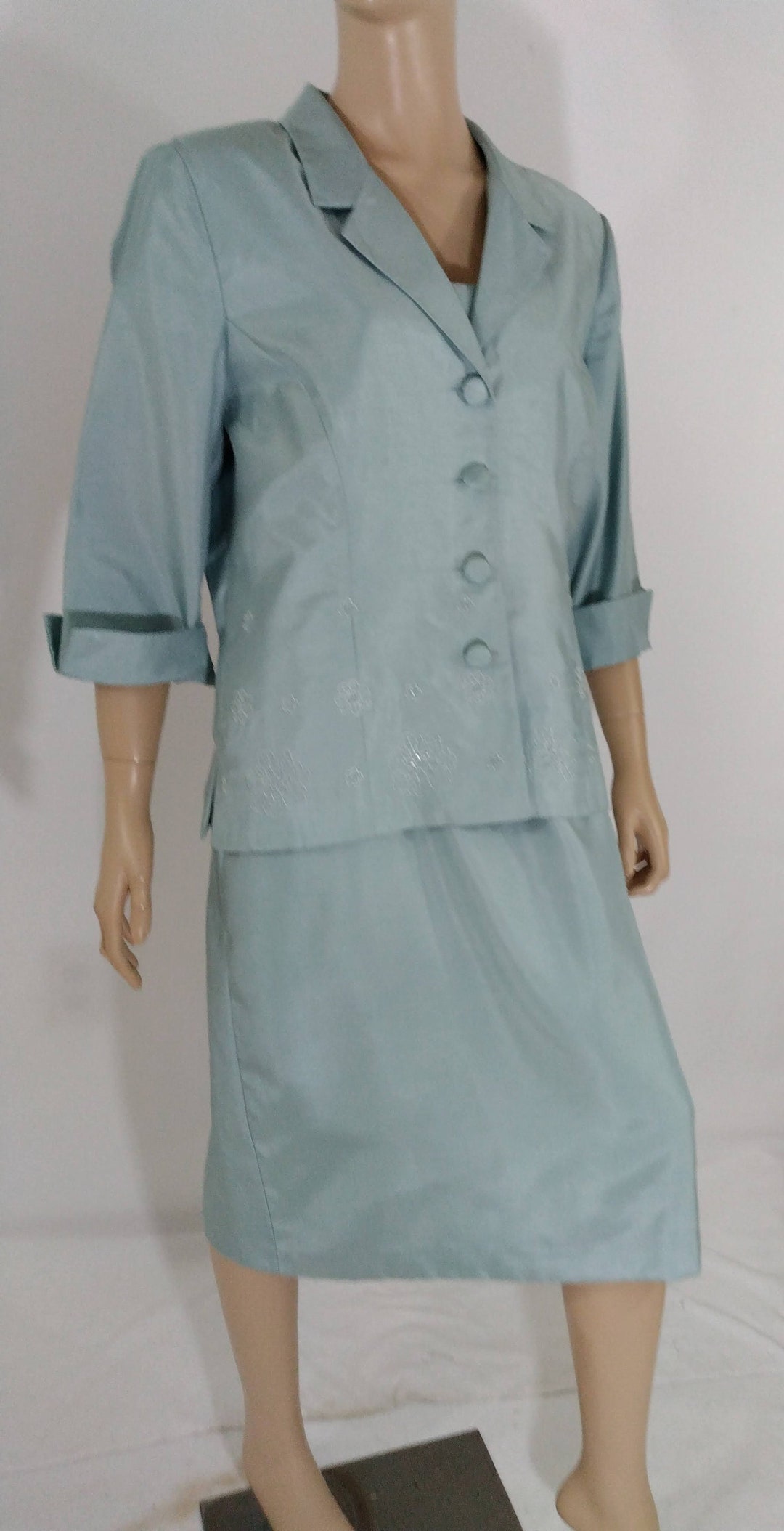 Dress Jacket Set Women's Blue 2 Piece Outfit Beaded Jacket Sleeveless ...