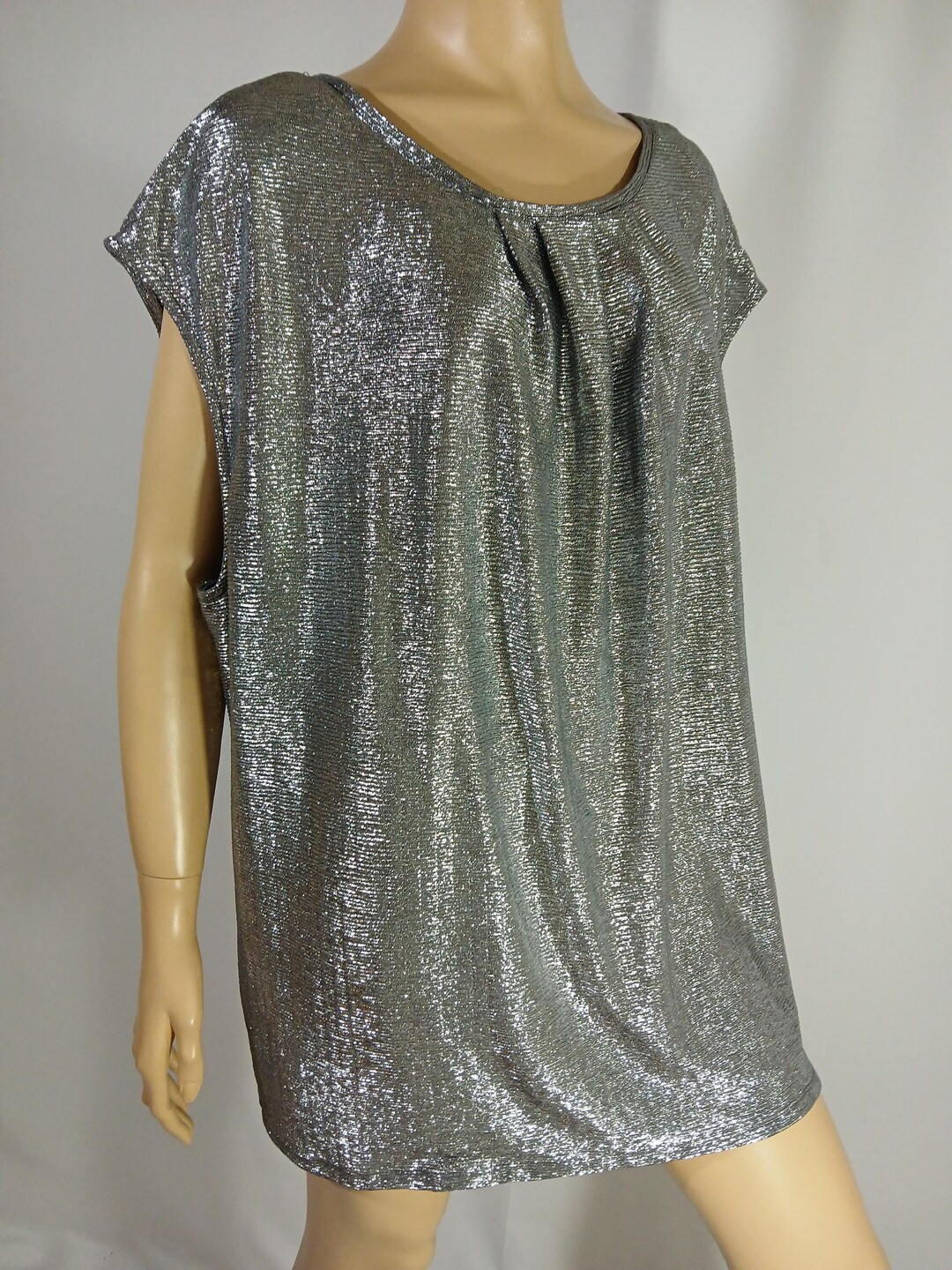 Plus Size Silver Top Women's Silver Blouse Sleeveless Metallic Silver ...