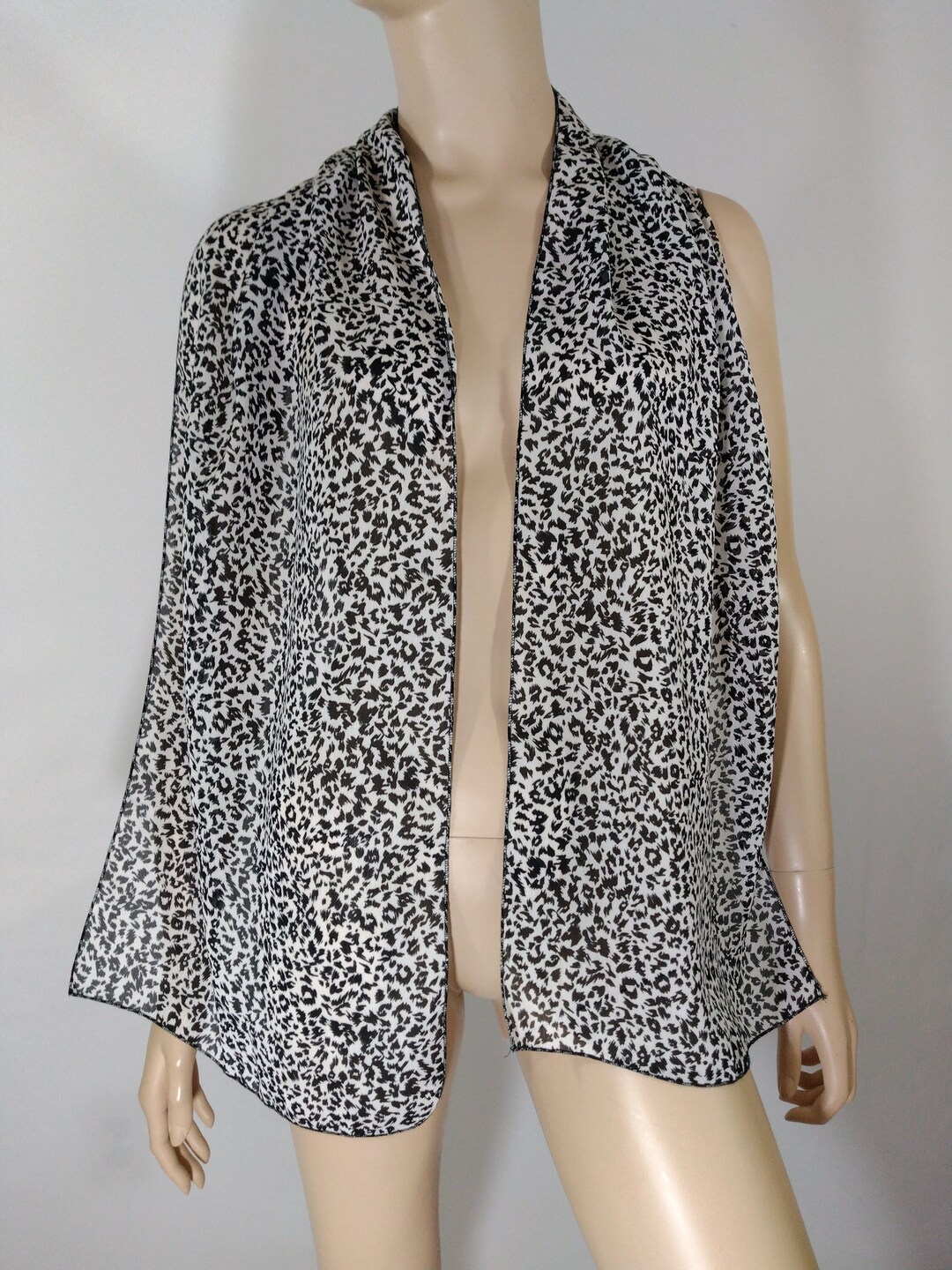 Vintage Animal Print Oblong Scarf, Black and White Semi Sheer - Etsy