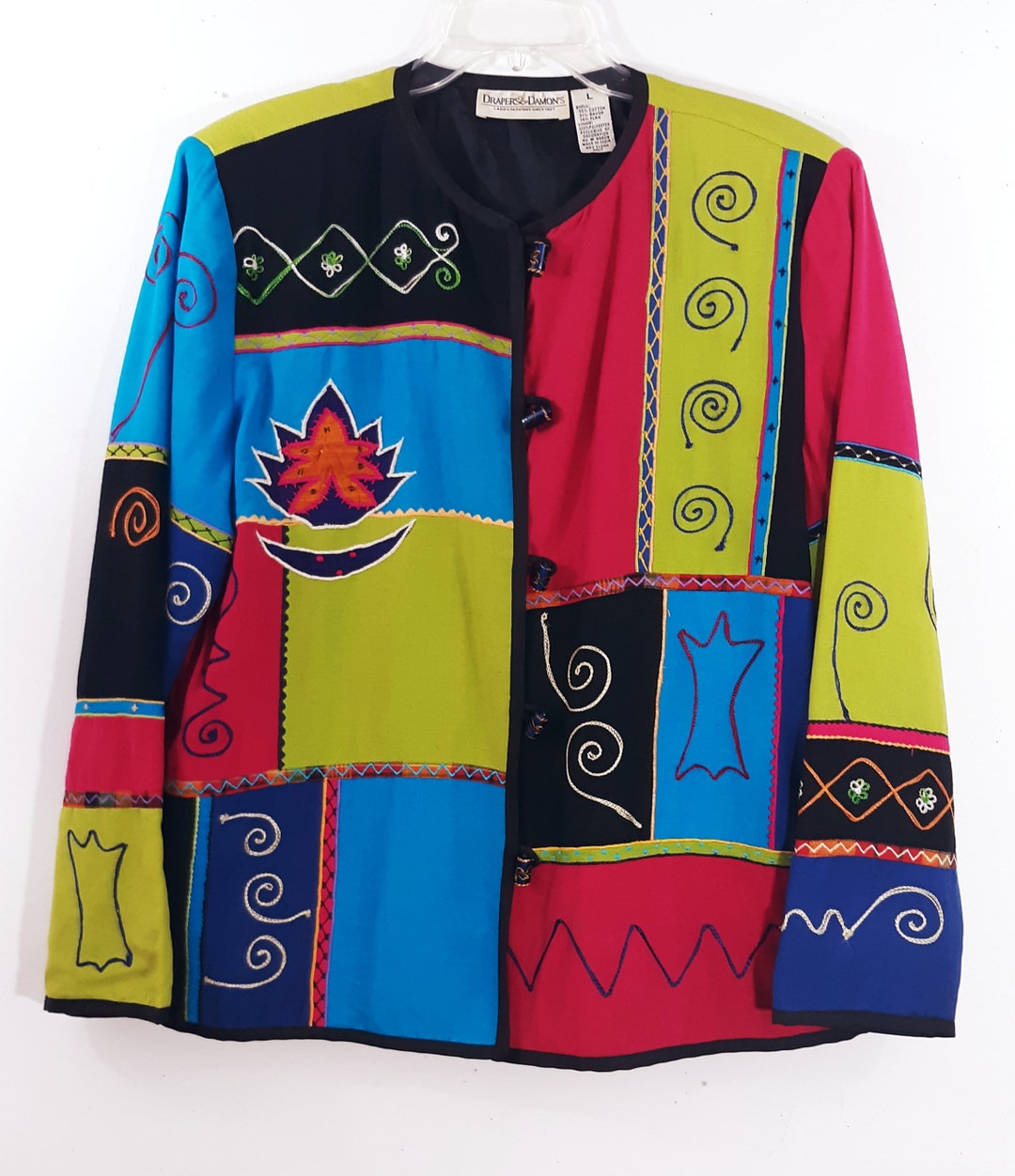 Women's Colorful Jacket 80's Geo Colorblock Embroidered Pop Art Boho ...