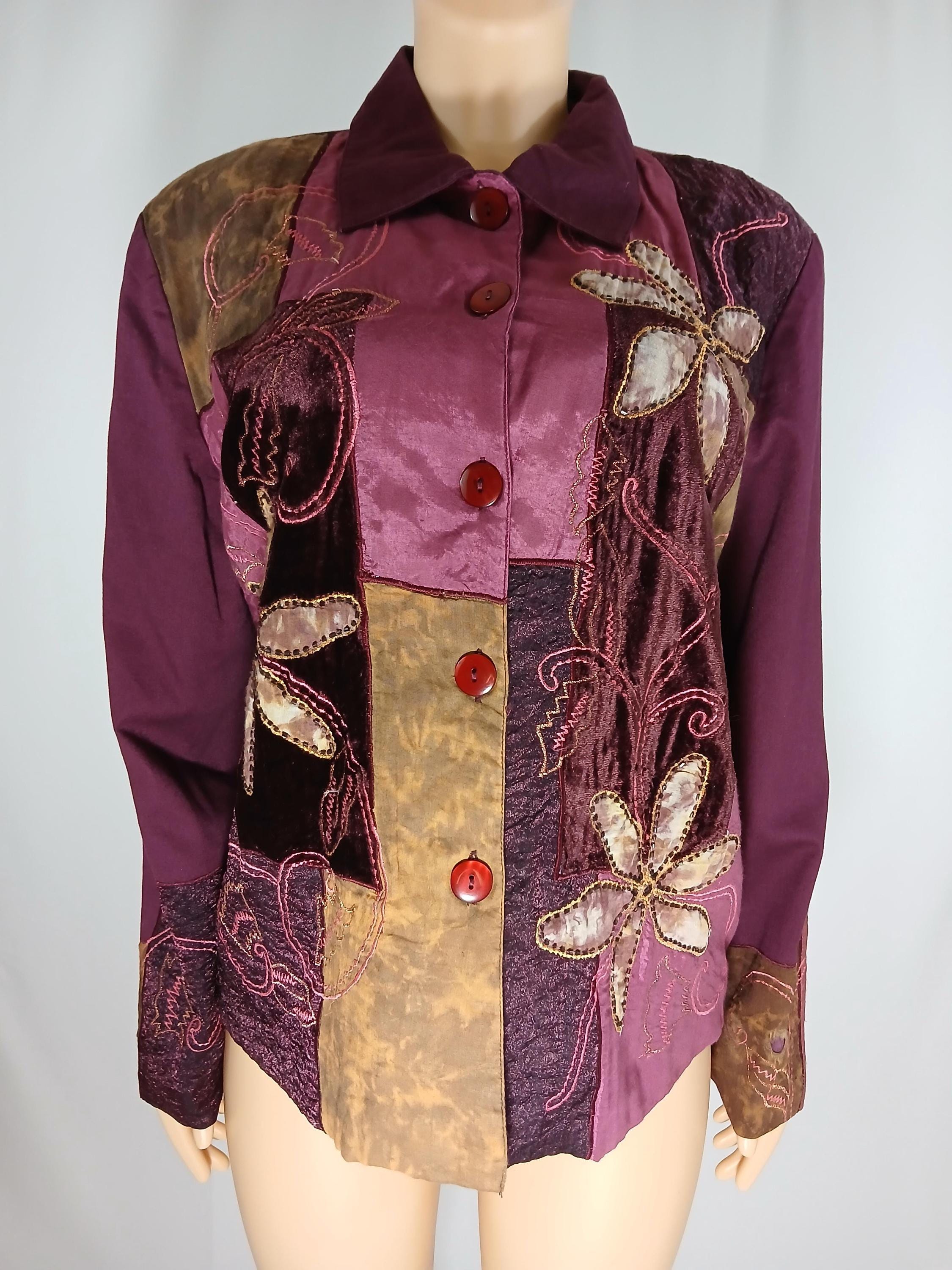 Floral Beaded Jacket, Velvet & Satin Patchwork, Size M - Etsy