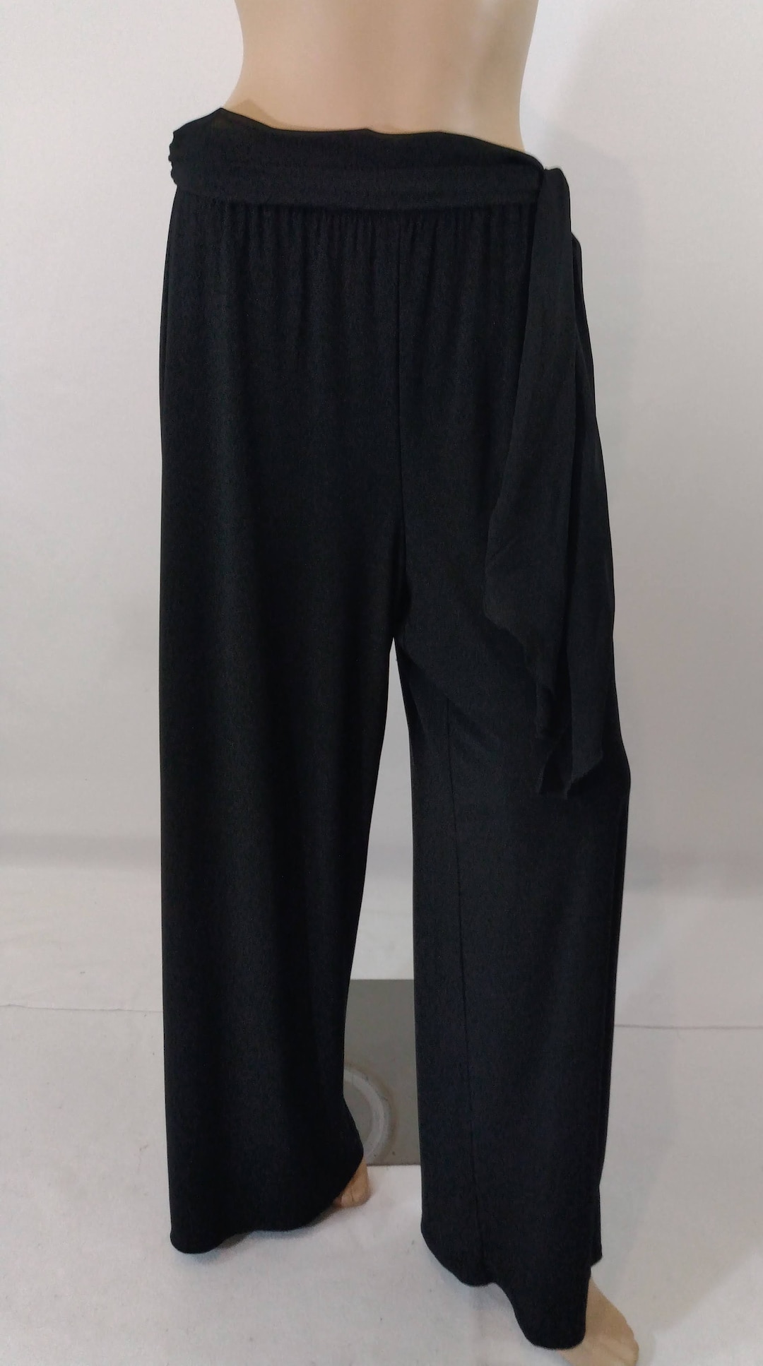 Vintage 80s Black Wide Leg Sash Pants, High Waist, Size L - Etsy