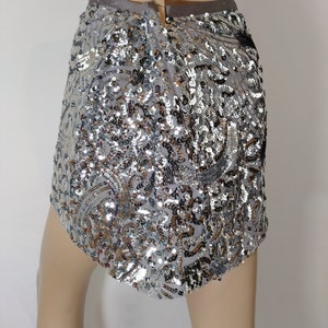 Silver Sequin Skirt Women's Disco Mini Skirt Sequins Grey Fabric ...