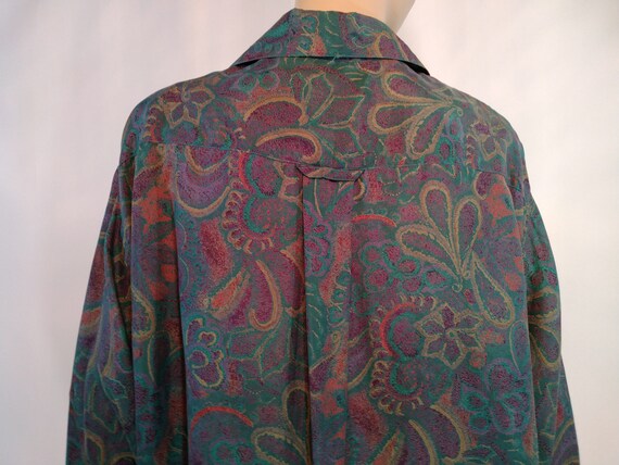Women's Silk Blouse Dark Colors Abstract Floral Gold … - Gem