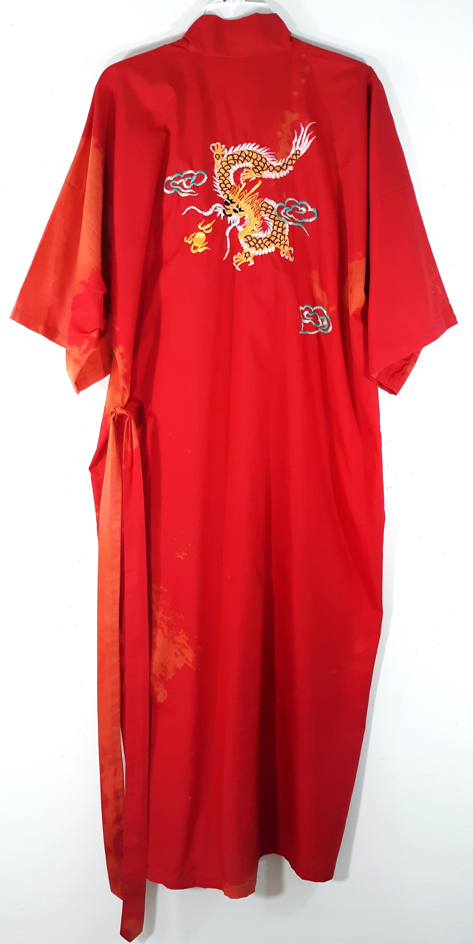 Dragon Kimono Robe Women's Mens Red Tie Dye Colorful | Etsy