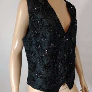 Black Sequin Vest Women's Black Sequined Beaded Lace Satin Sparkly ...
