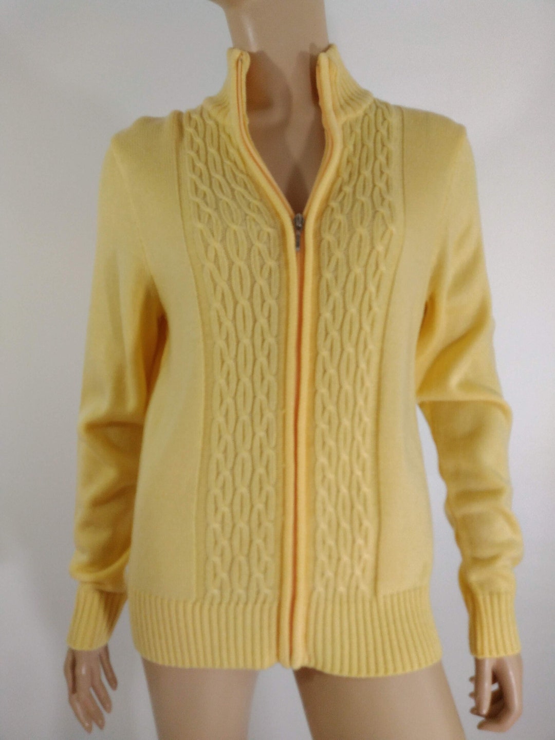 BFA Classics Cardigan Sweater Women's Braided Pastel Yellow Super Soft ...