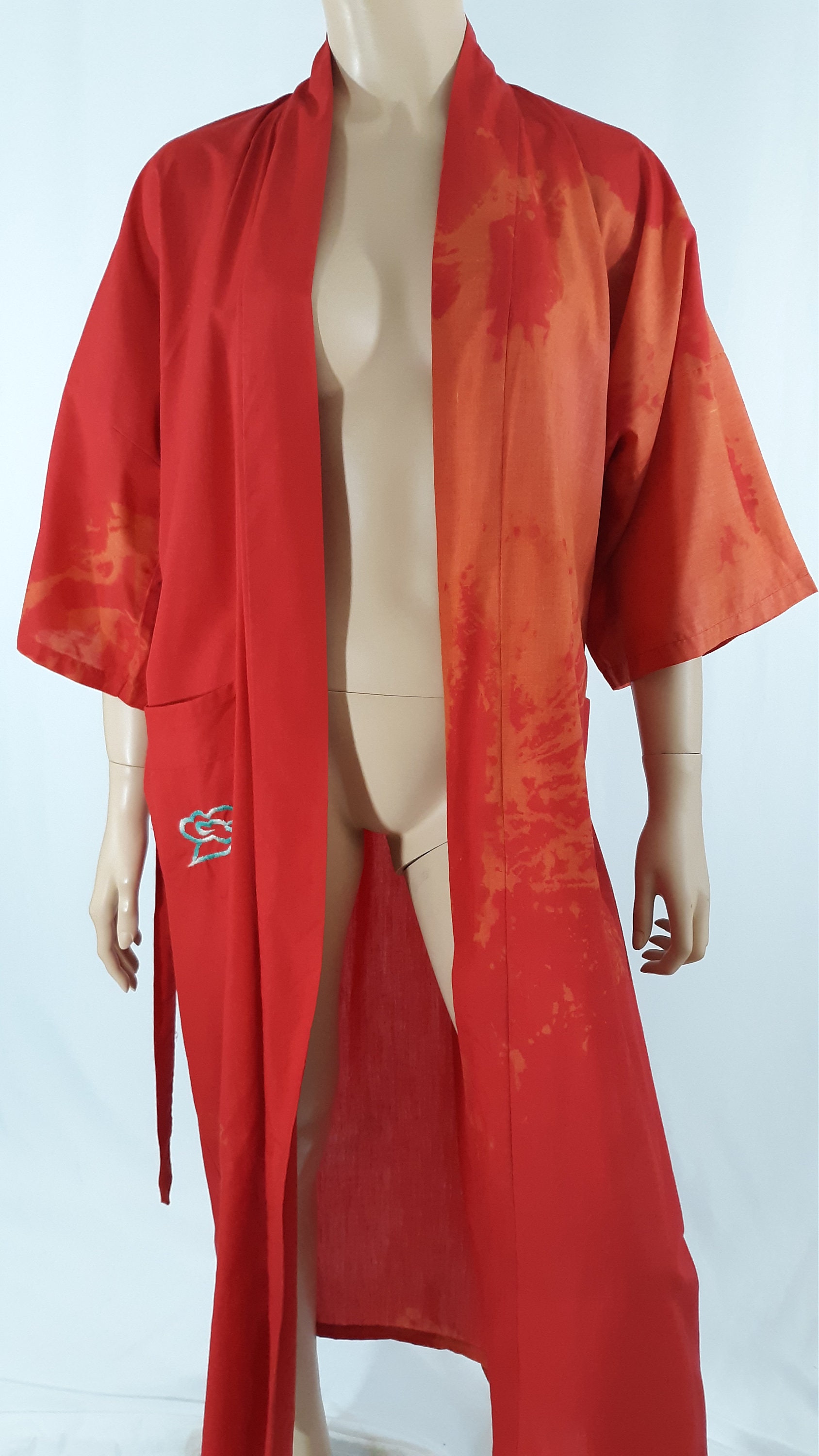 Dragon Kimono Robe Women's Mens Red Tie Dye Colorful | Etsy