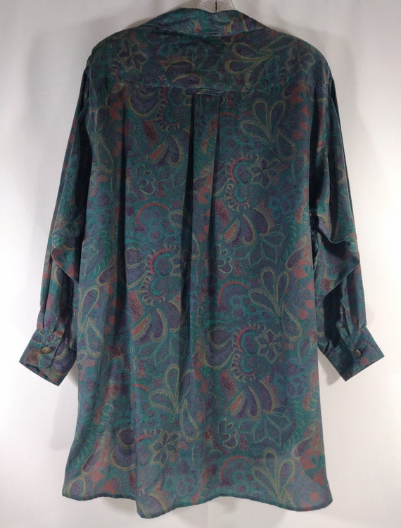 Women's Silk Blouse Dark Colors Abstract Floral Gold … - Gem
