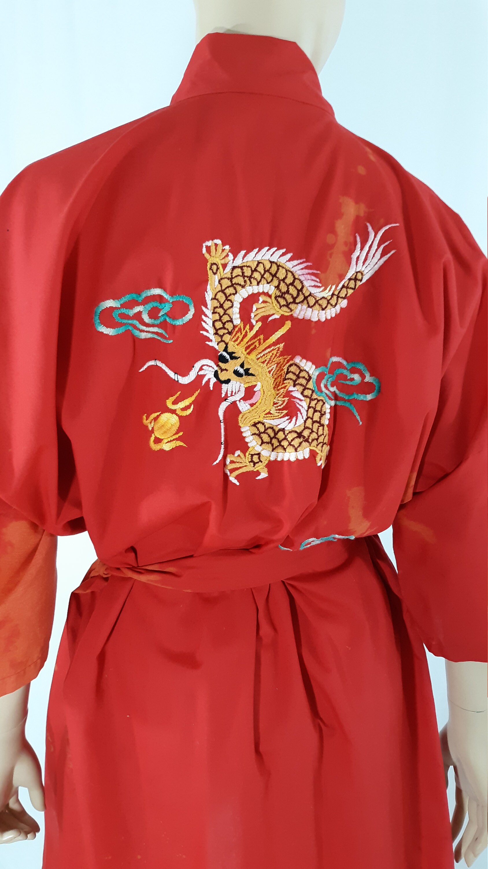 Dragon Kimono Robe Women's Mens Red Tie Dye Colorful | Etsy