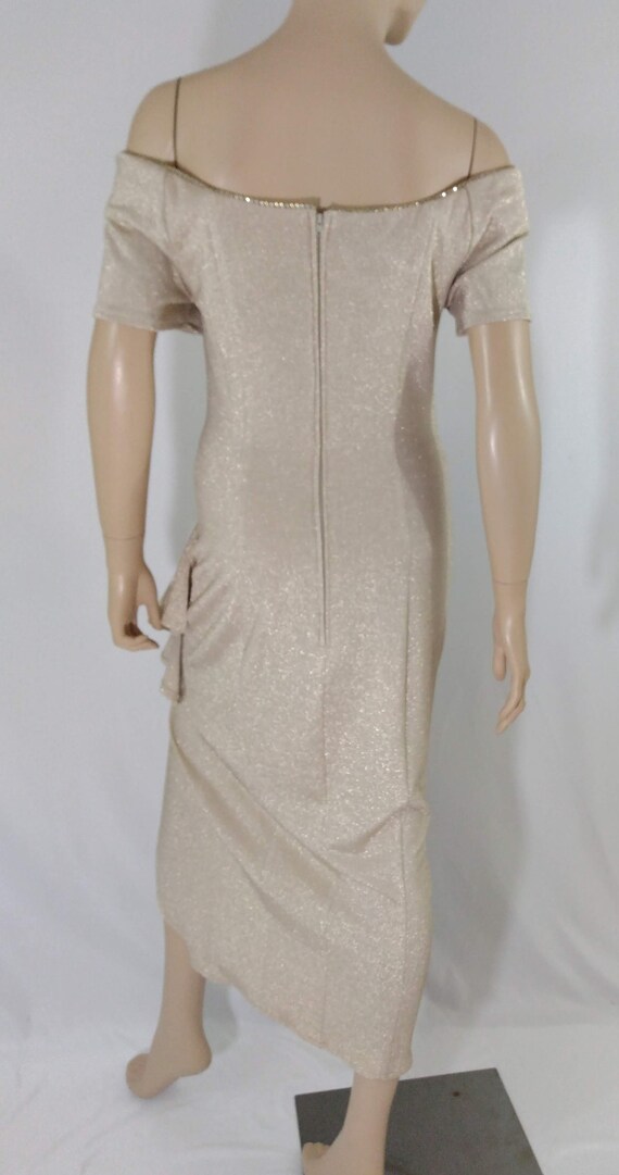 70's Women's Dress Semi Formal Metallic Gold Off-Shou… - Gem