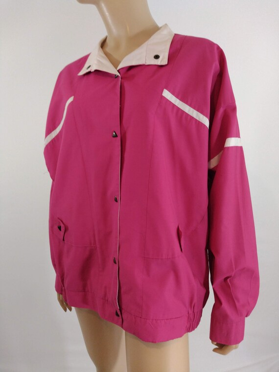 80's Pink Jacket Women's White Trim Triangle Snaps Lo… - Gem