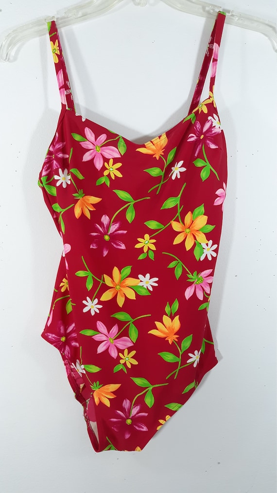 80s Floral One Piece Swimsuit, Built-in Cups - Vintag… - Gem