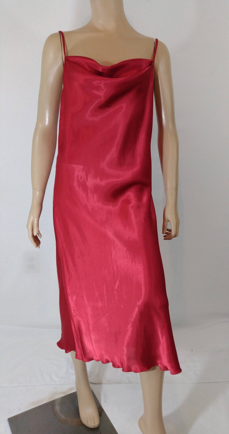 Vintage BEBE Red Satin Nightgown, Drapey Neckline, Size M - Etsy