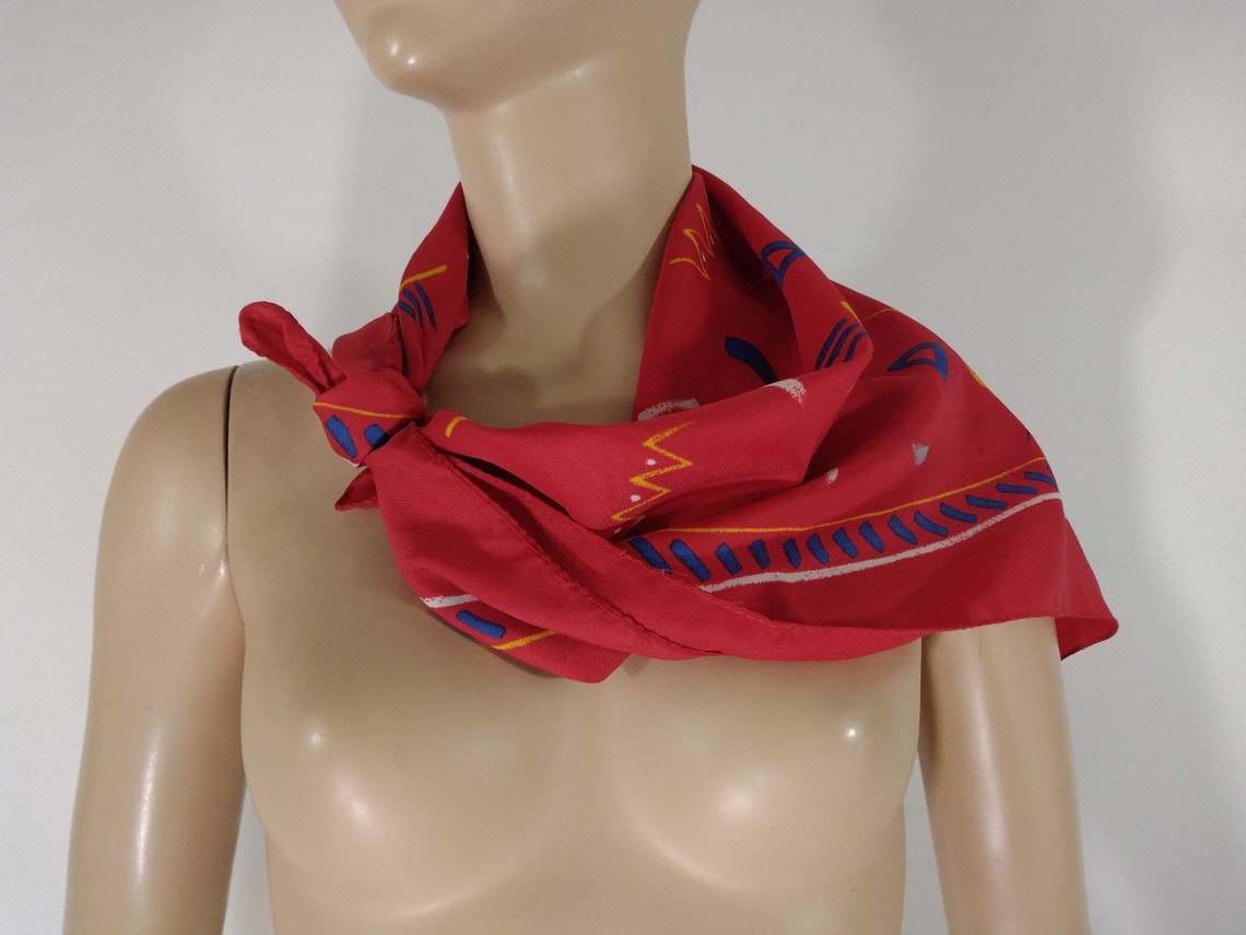 80s Italian Scarf: Red Geometric Print, Disco Chic Vintage - Etsy