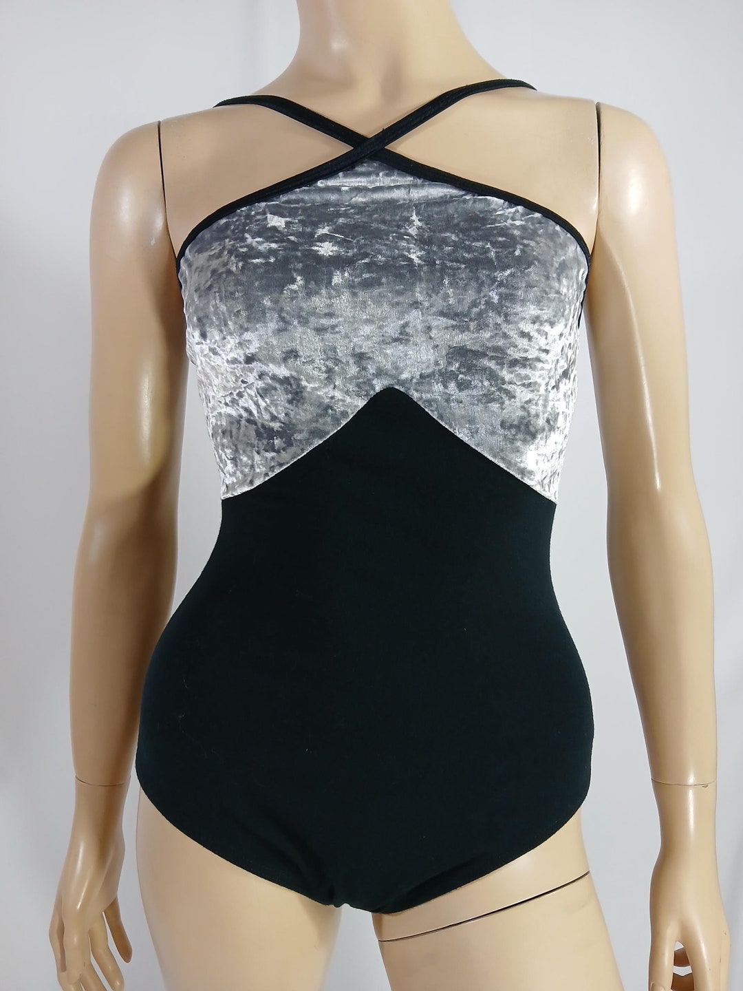 Vintage 70s Velvet Leotard, Colorblock Criss Cross Straps, Size S - Etsy