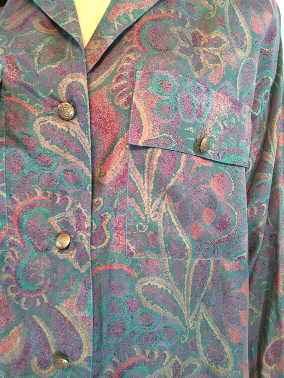 Women's Silk Blouse Dark Colors Abstract Floral Gold … - Gem