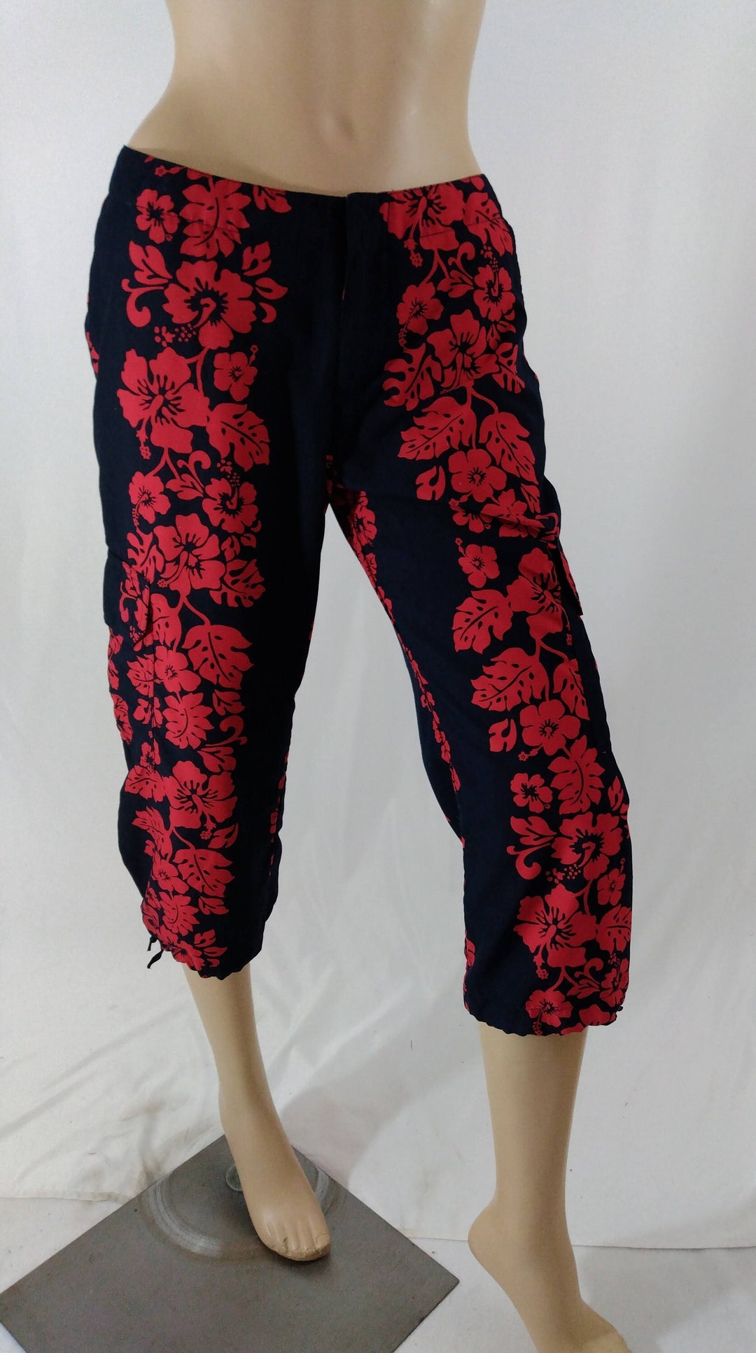 Women's Hawaiian Pants Women's Beach Summer Pants Hawaiian Floral Red ...