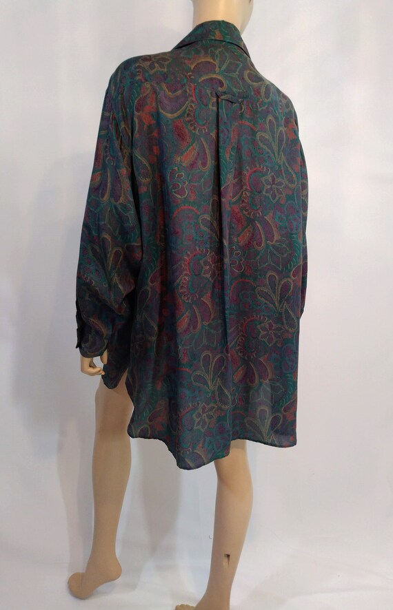 Women's Silk Blouse Dark Colors Abstract Floral Gold … - Gem