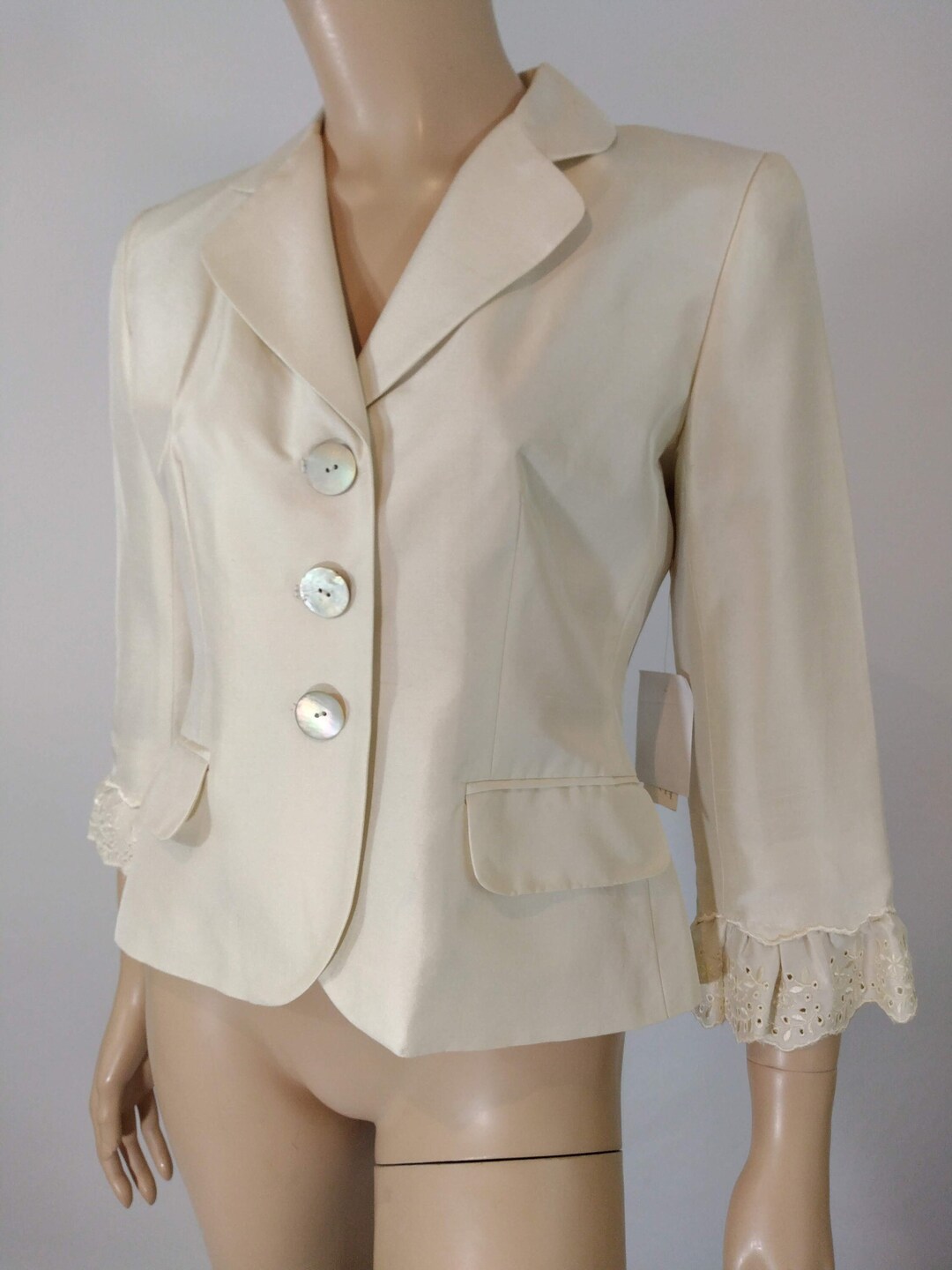 Cream White Jacket Women's Blazer 100% Silk Mother-of Pearl Buttons ...