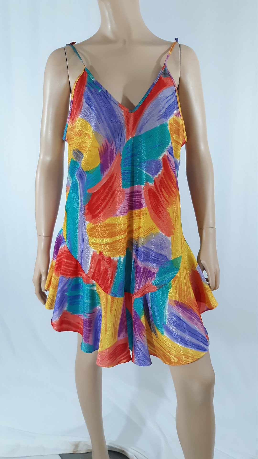 Night Gown Teddy Women's 80's Nighty Neligee Colorful Abstract Thin ...