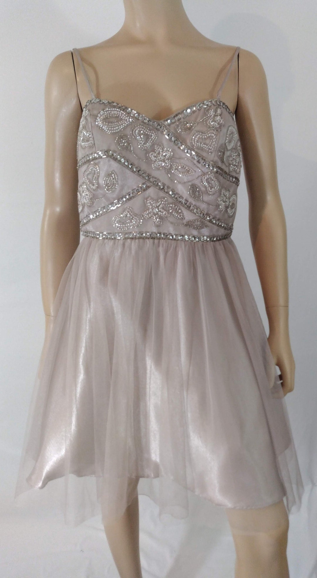 Vintage Ballerina Dress, Beige Beaded Bodice, Tulle Skirt, Size 12 - Etsy