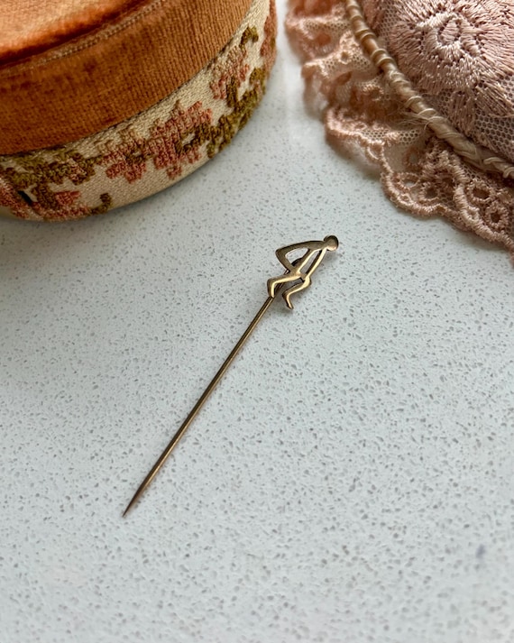 Vintage Sitting Stick Figure Stick Pin - Gem