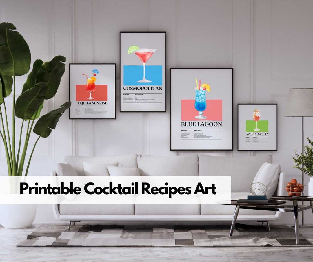 Printable Cocktail Recipes Wall Art, PDF, CMYK, PNG, Watercolour ...