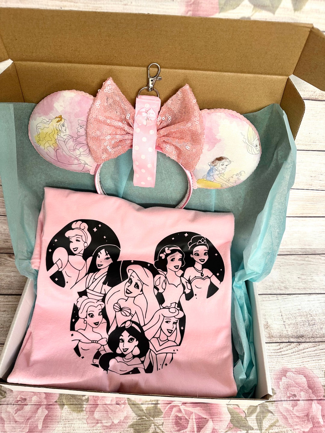 Disney Gift 3 Piece Box Set Princesses Mouse Ears, T-shirt and Ears ...