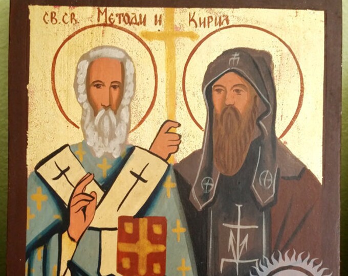 Handmade Hand Painted Icon of St. St. Cyril and Methodius Bulgarian ...